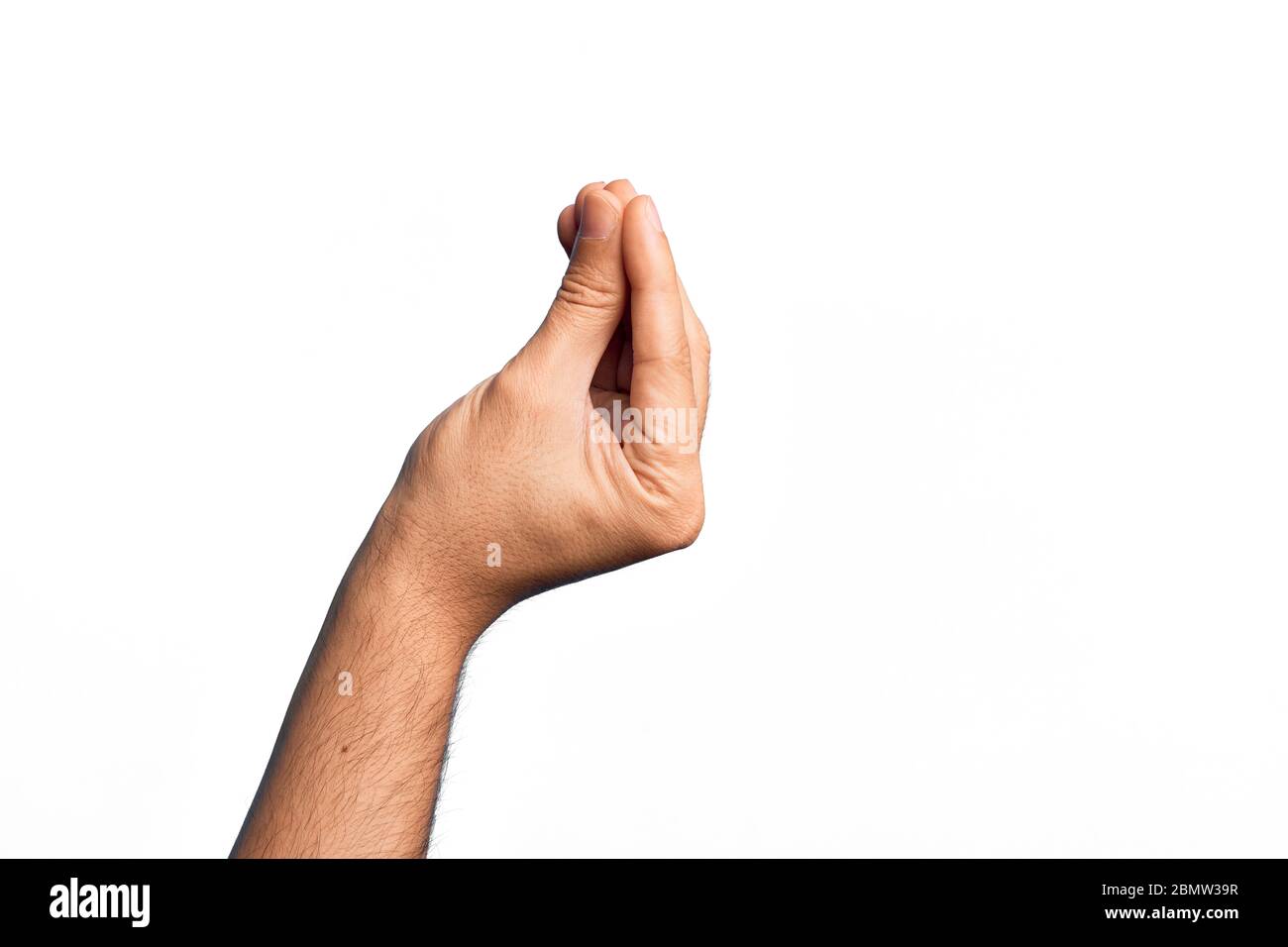 Hand of caucasian young man showing fingers over isolated white ...