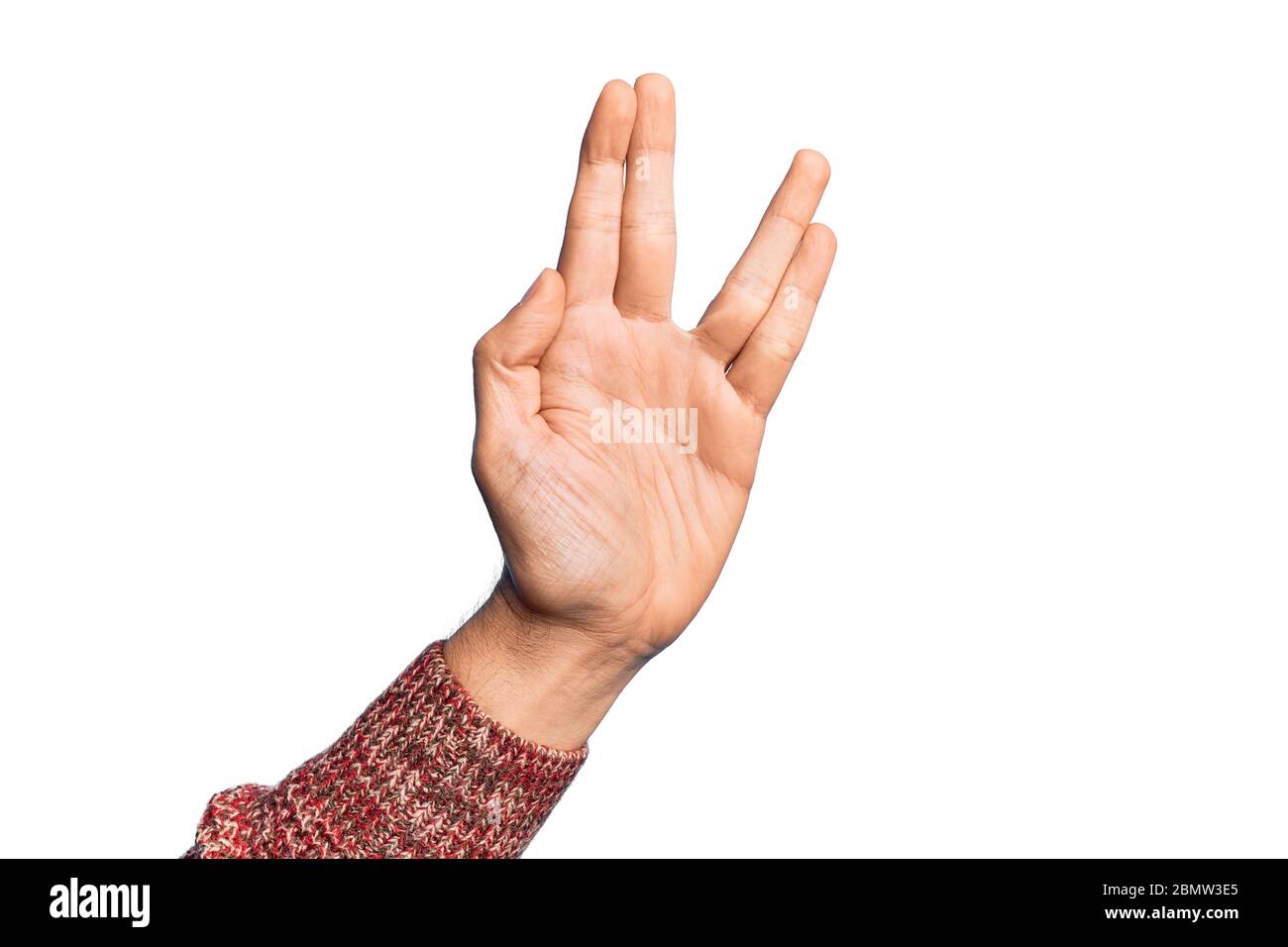 Hand of caucasian young man showing fingers over isolated white ...