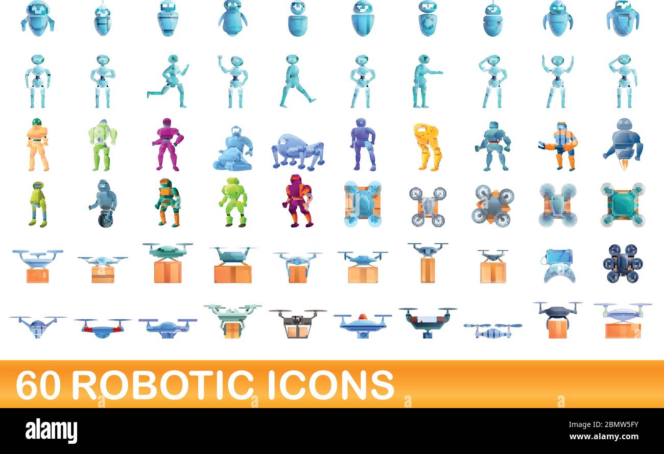 60 robotic icons set. Cartoon illustration of 60 robotic icons vector ...