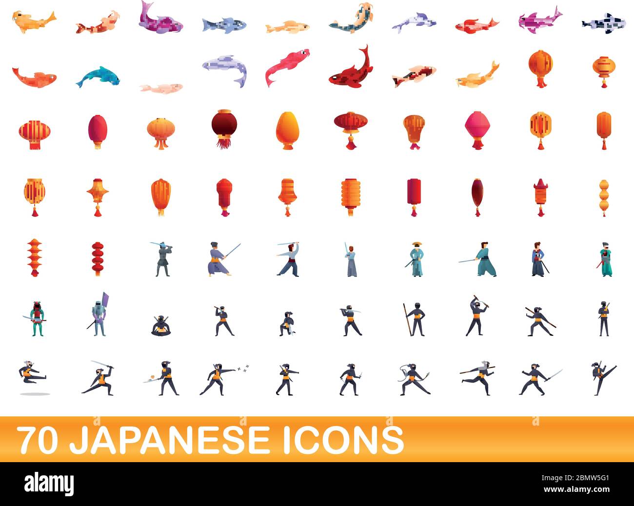 70 japanese icons set. Cartoon illustration of 70 japanese icons vector ...