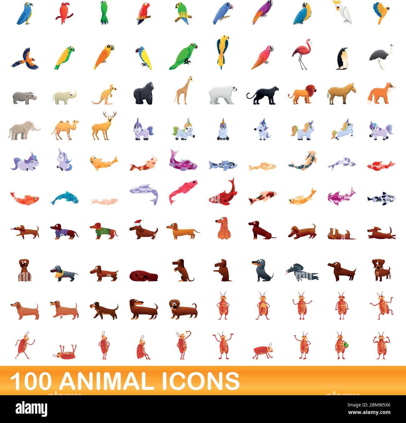 100 animal icons set. Cartoon illustration of 100 animal icons vector ...