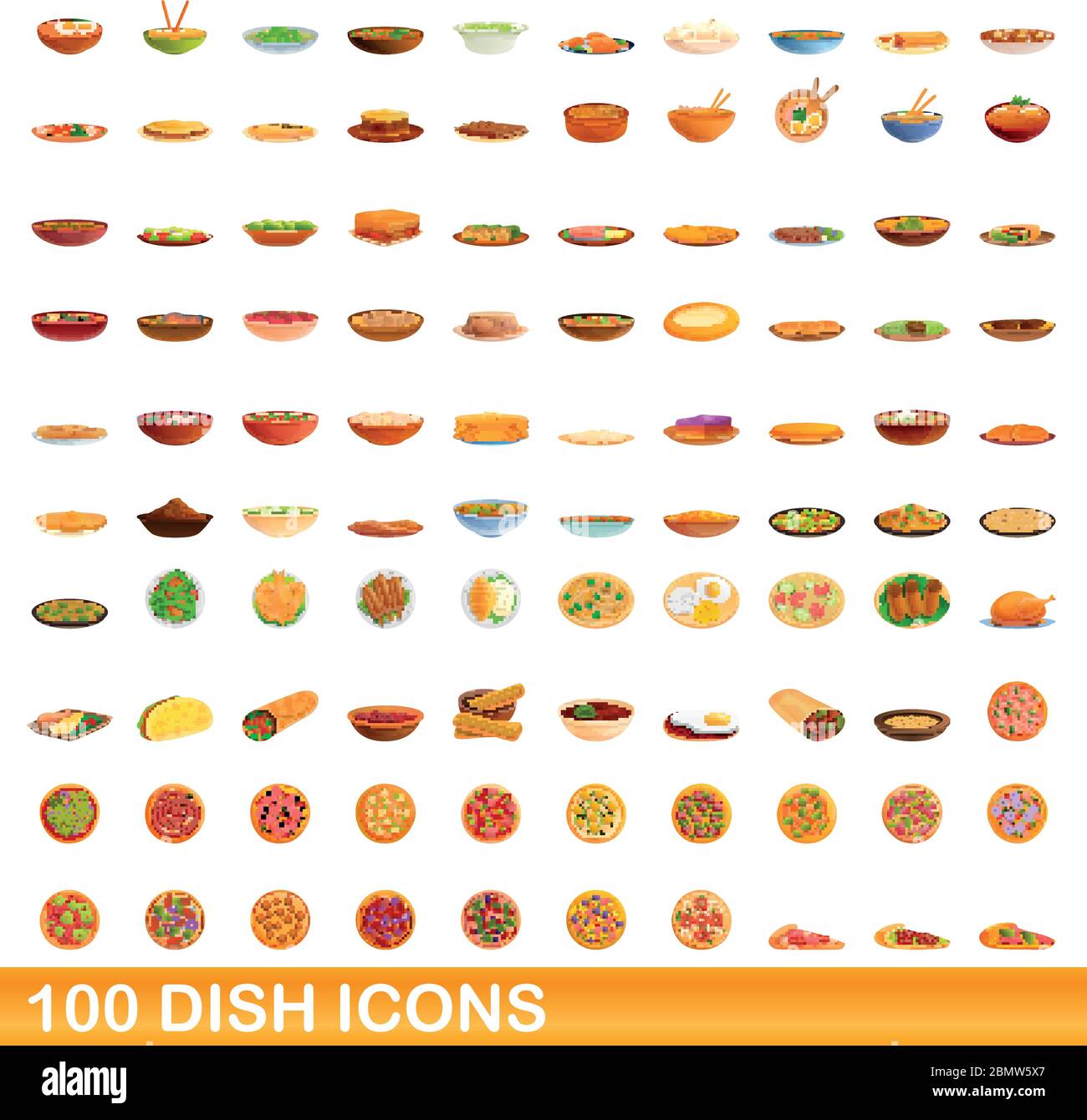 100 dish icons set. Cartoon illustration of 100 dish icons vector set ...