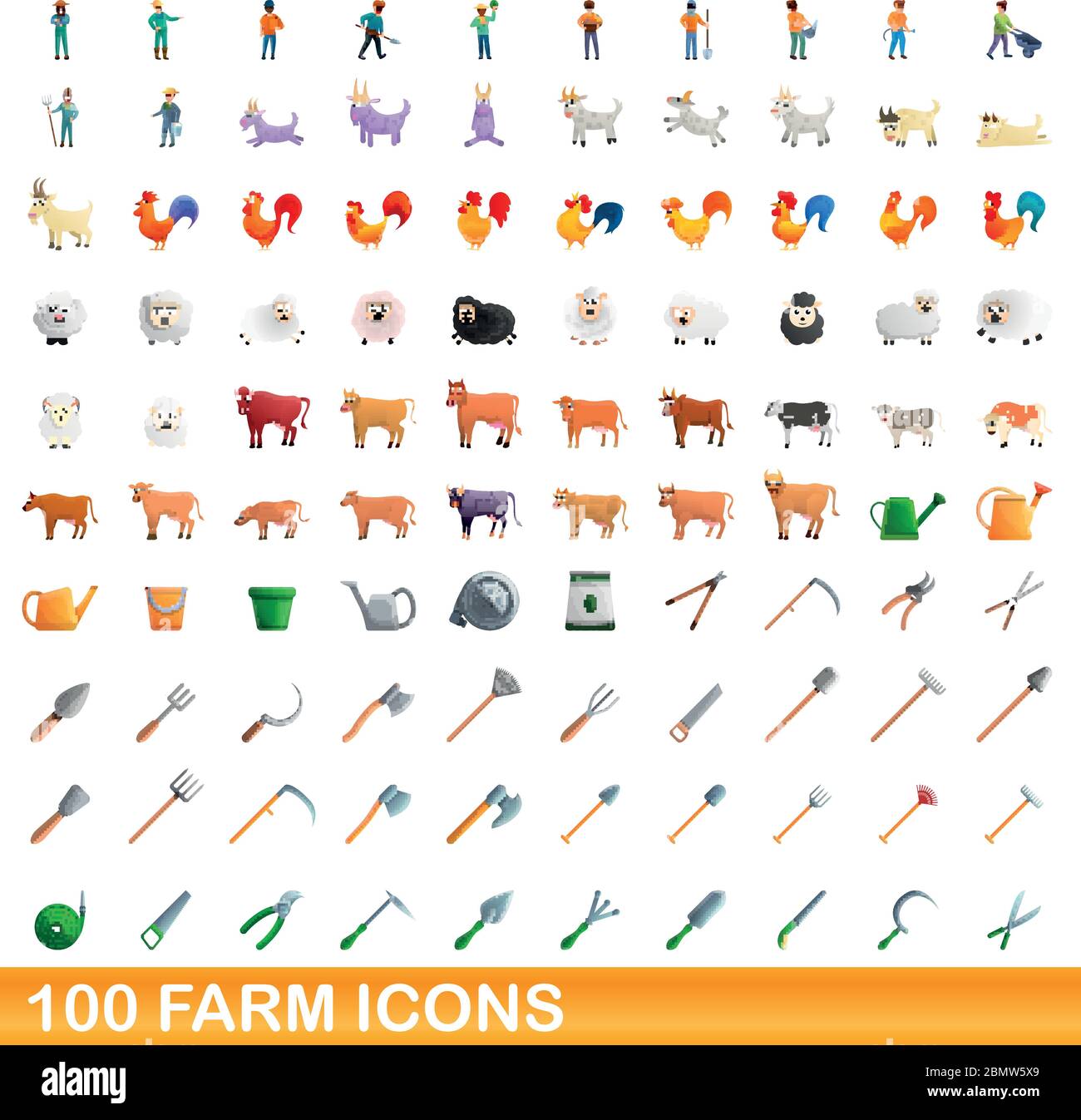 100 farm icons set. Cartoon illustration of 100 farm icons vector set ...