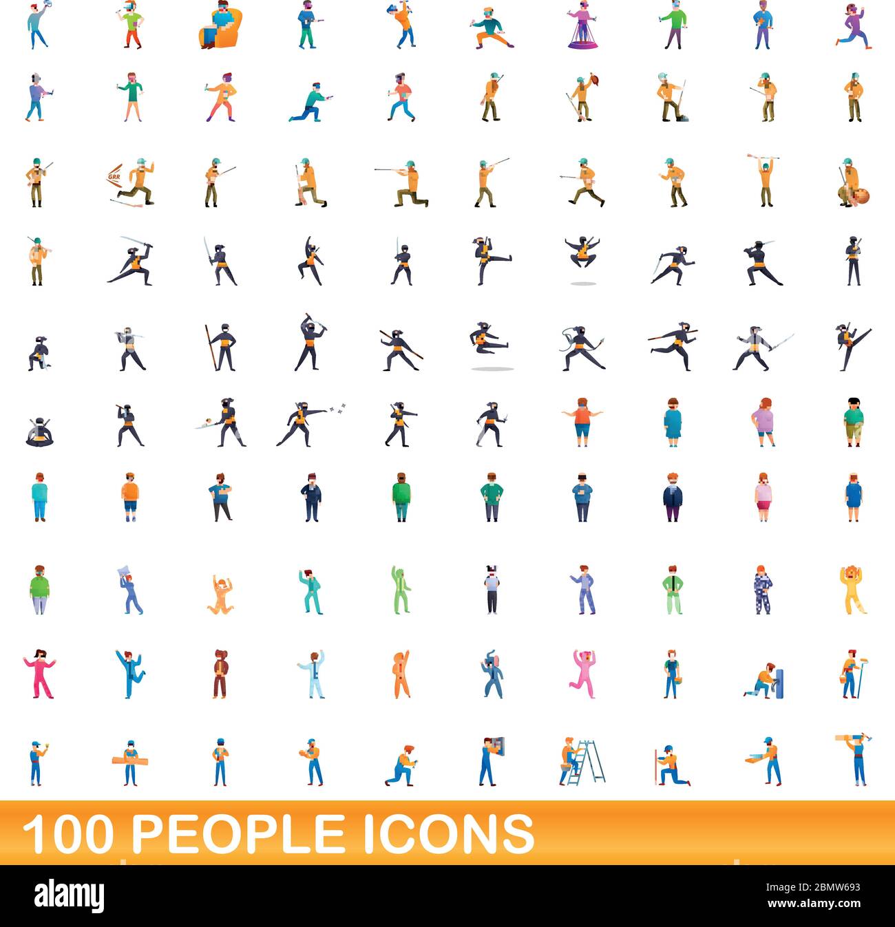 100 people icons set. Cartoon illustration of 100 people icons vector ...