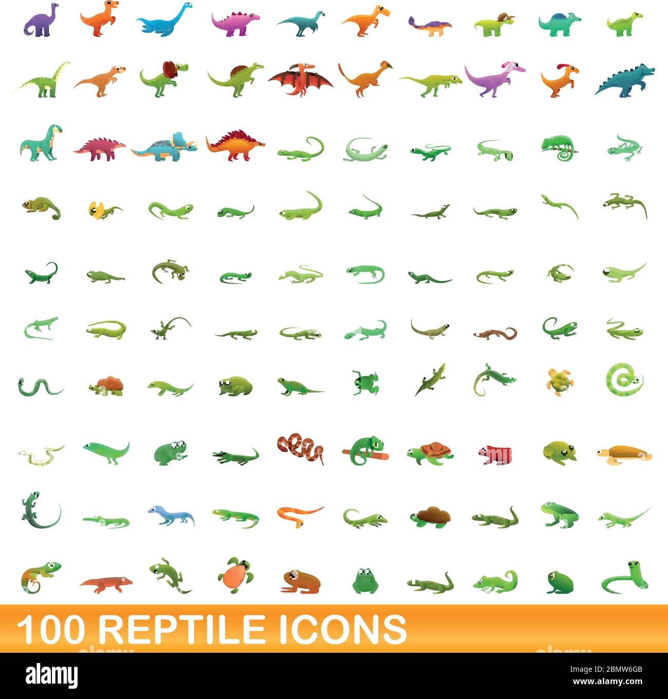 100 reptile icons set. Cartoon illustration of 100 reptile icons vector ...