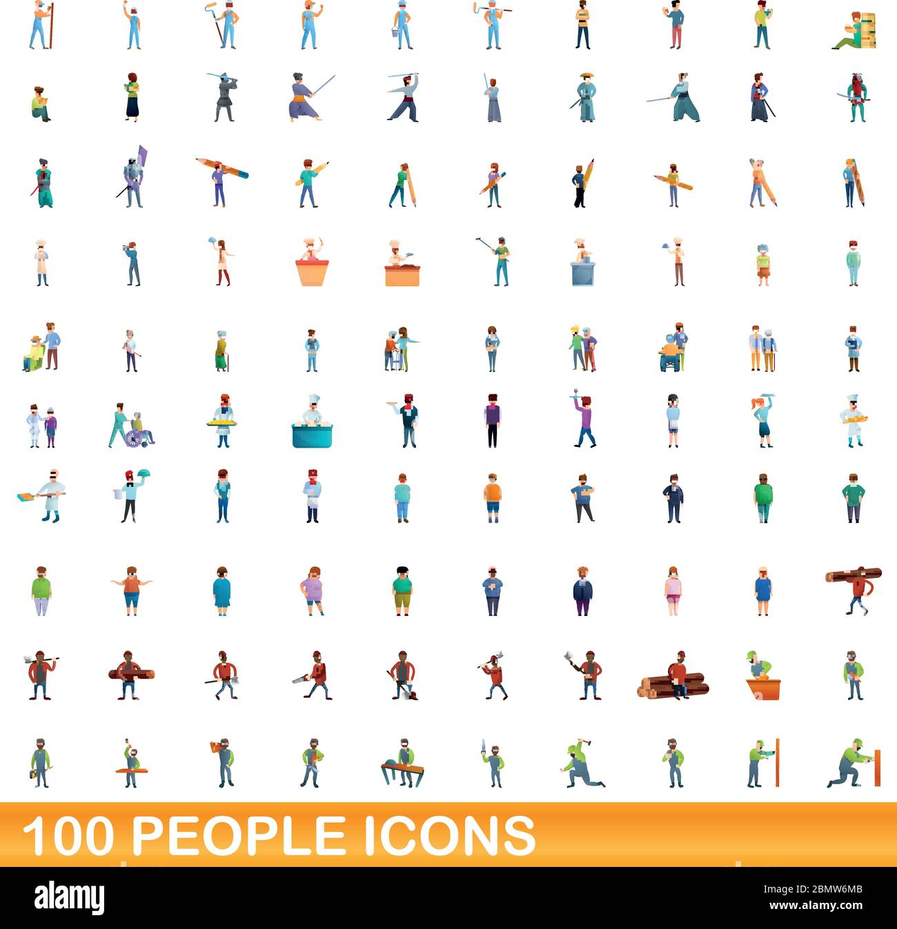 100 people icons set. Cartoon illustration of 100 people icons vector ...