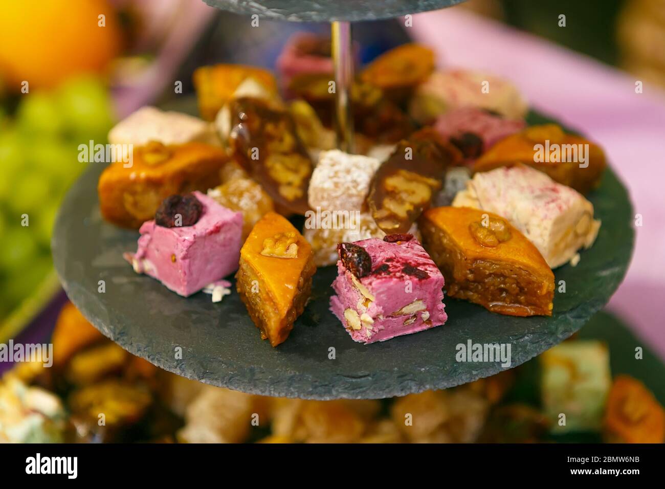 Delicious eastern baklava served on plate in shisa bar.Tasty Turkish ...