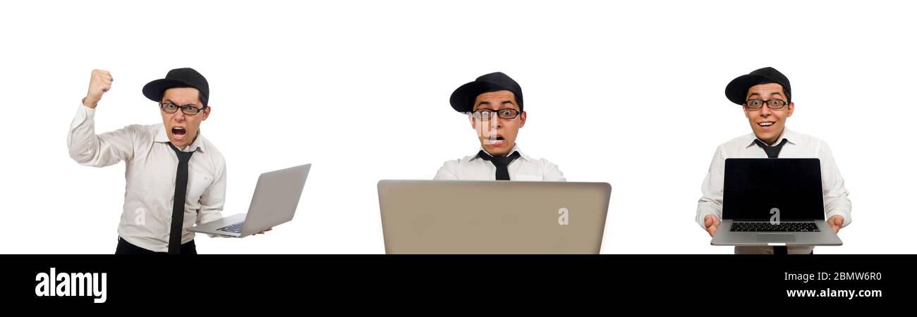 The young funny male programmer isolated on white Stock Photo - Alamy