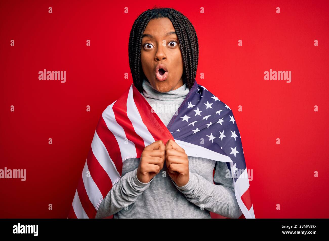 Young african american patriotic woman wearing united states of america ...