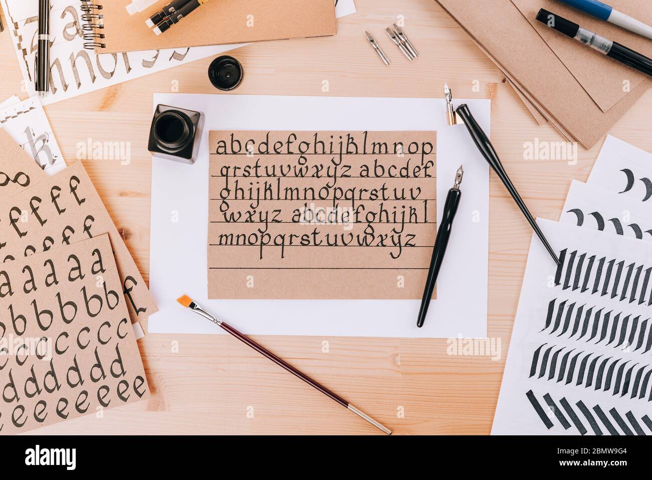 Handwritten Latin alphabet, calligraphic handwriting, pen and ink ...