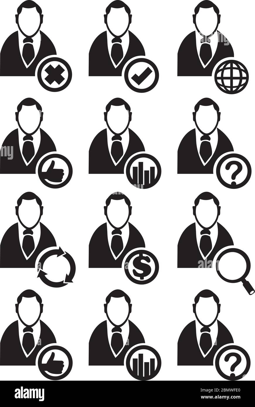 Black and white vector illustration of faceless businessman web icon ...