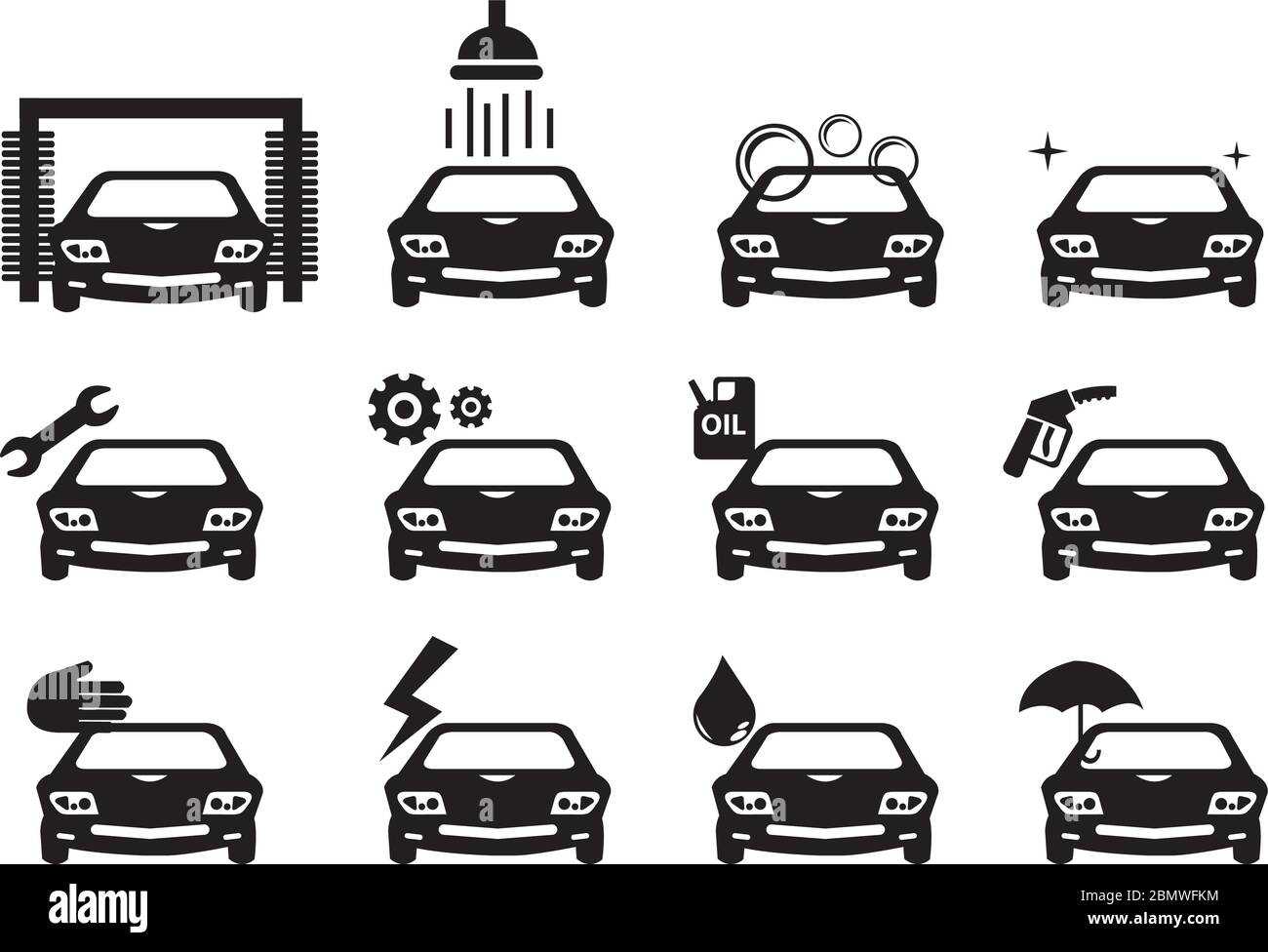 Black and white vector illustration of car service icons Stock Vector ...