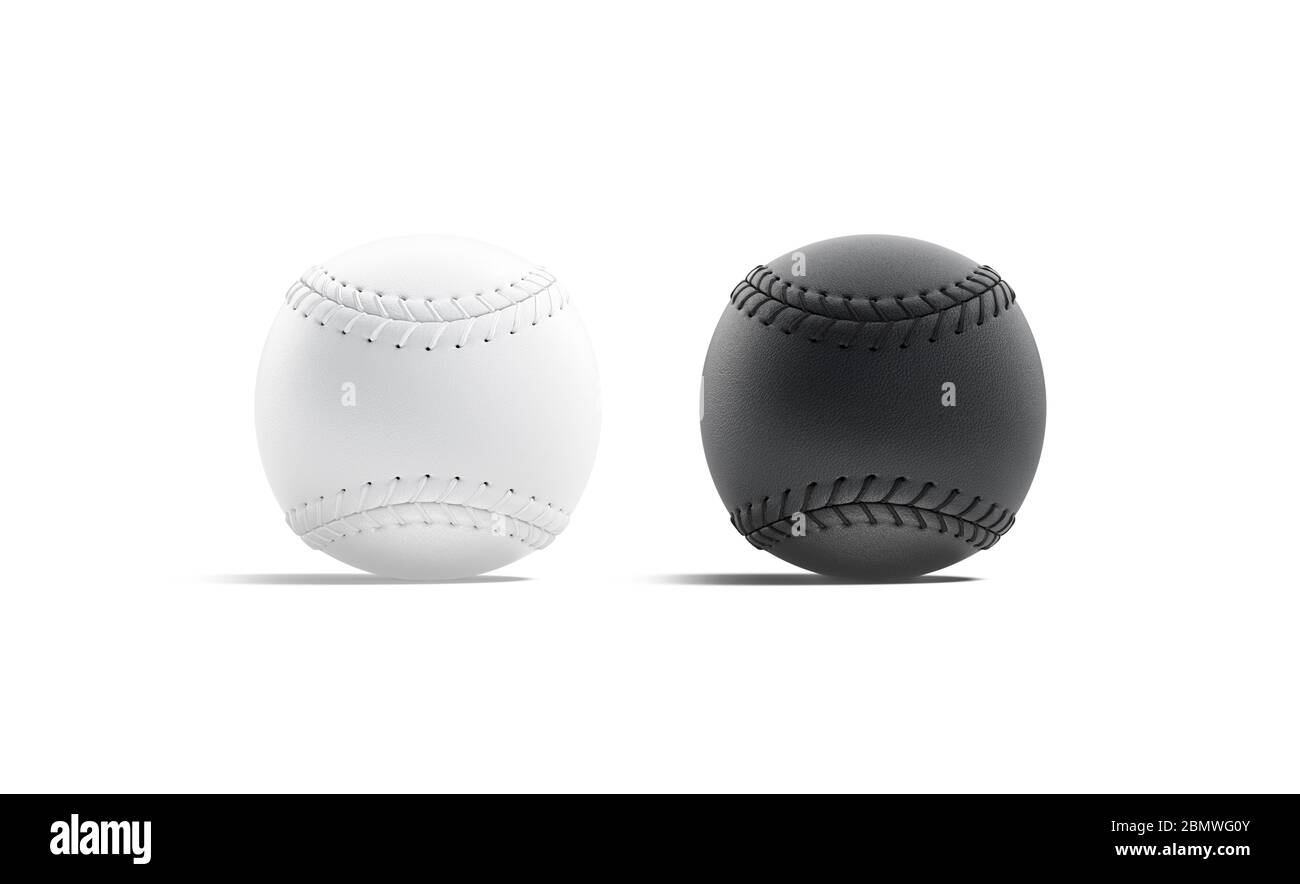 Blank black and white baseball ball with seam mockup, side Stock Photo ...