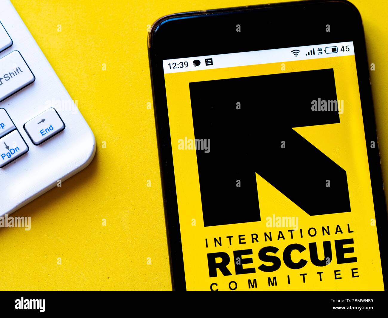 In this photo illustration an International rescue Committee logo seen ...