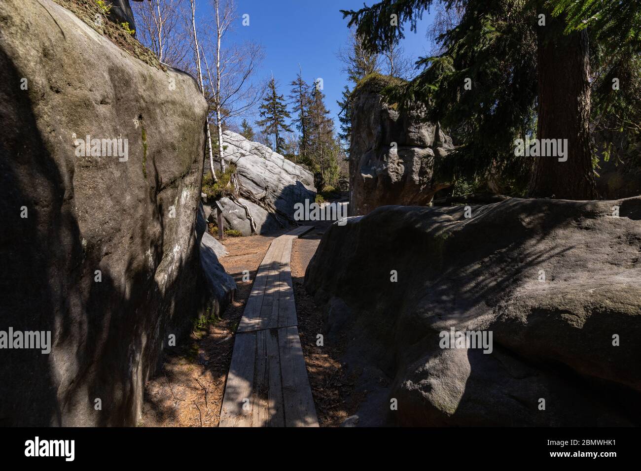 Stolowe Mountains National Park. Path in Rock Labyrinth hiking trail ...