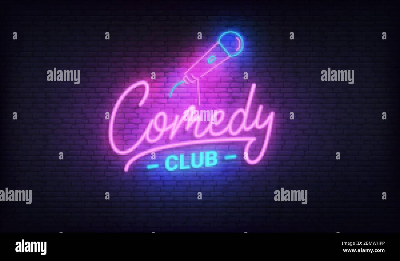 Comedy night neon template. Comedy lettering and glowing neon ...