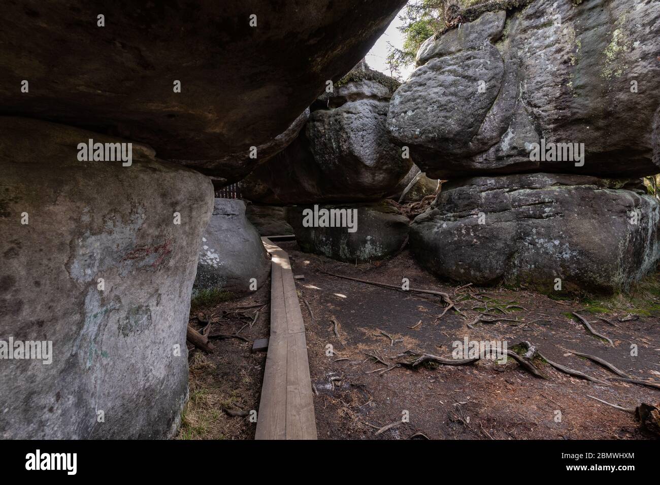 Stolowe Mountains National Park. Path in Rock Labyrinth hiking trail ...