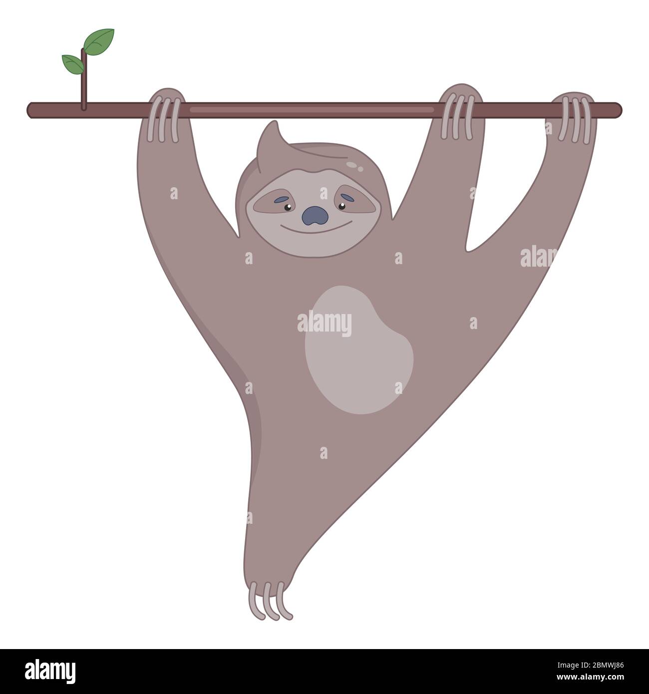 Cute sloth on the branch of tree smiling. Vector illustration Stock ...