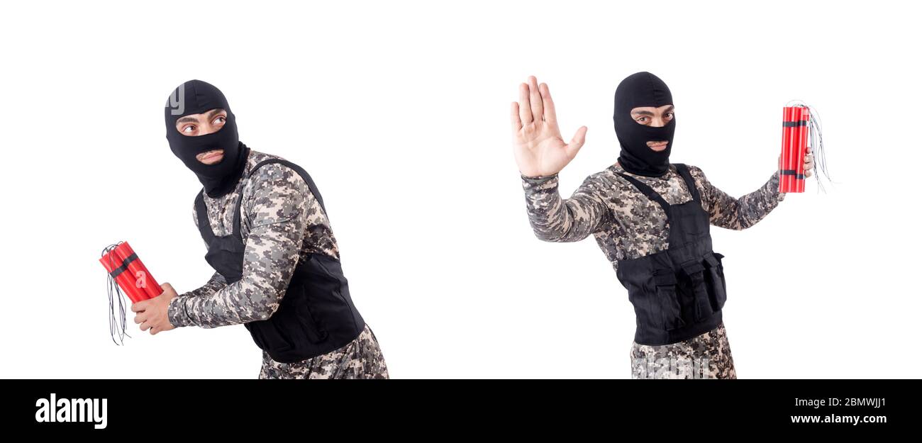 The soldier with dynamite isolated on white Stock Photo - Alamy