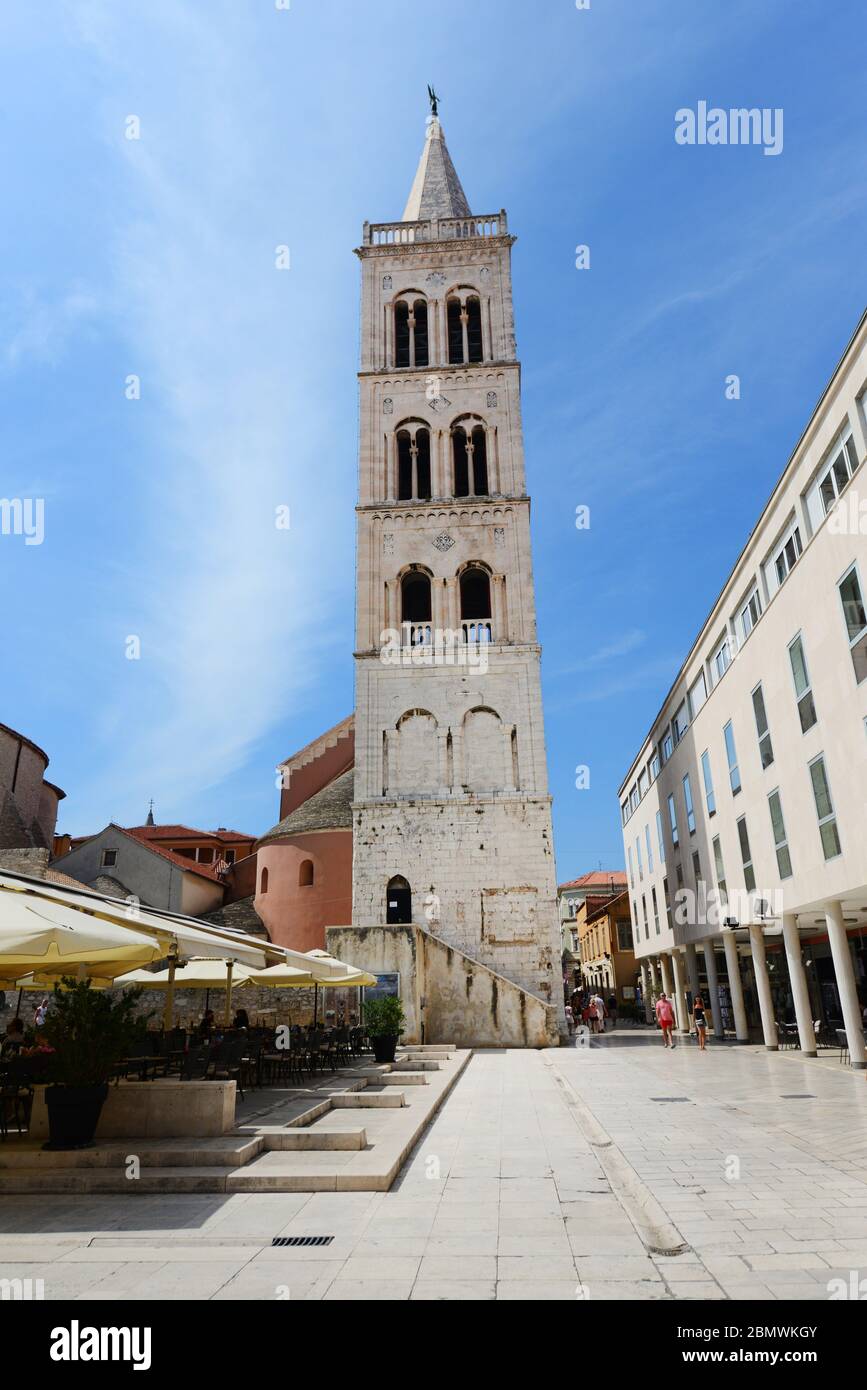 Bell tower of the St. Anastasia Cathedral in the center of old Zadar ...