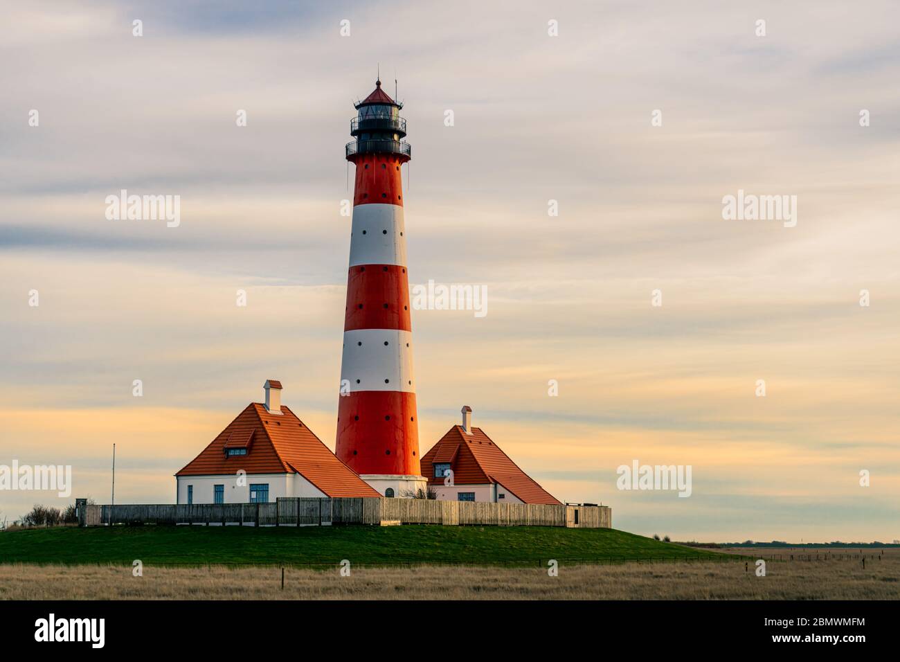 Lighthouse Westerhever near Sankt(St.) Peter Ording at sunset with ...