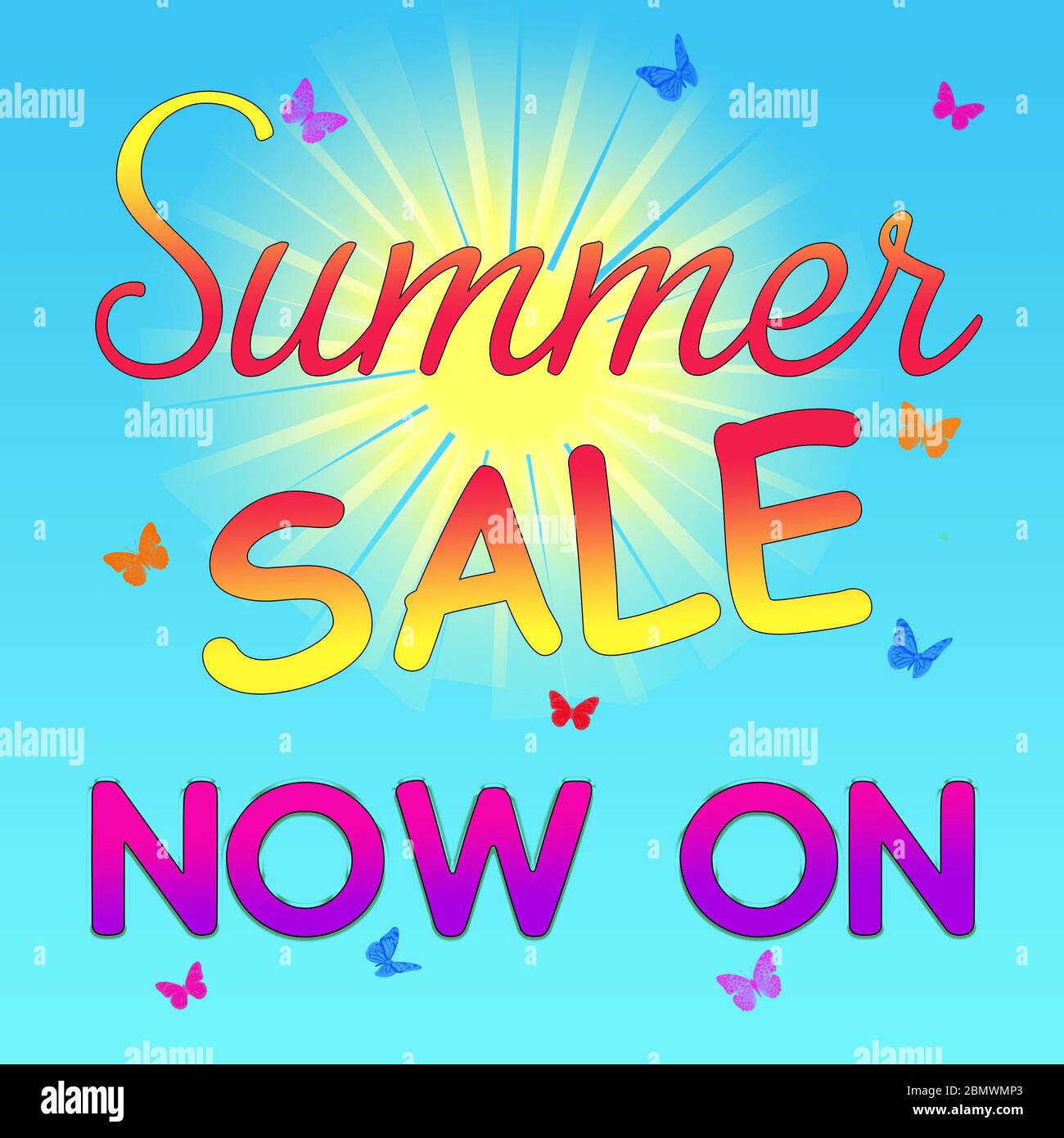 A bright poster design advertising Summer Sale Now on in bright colors ...