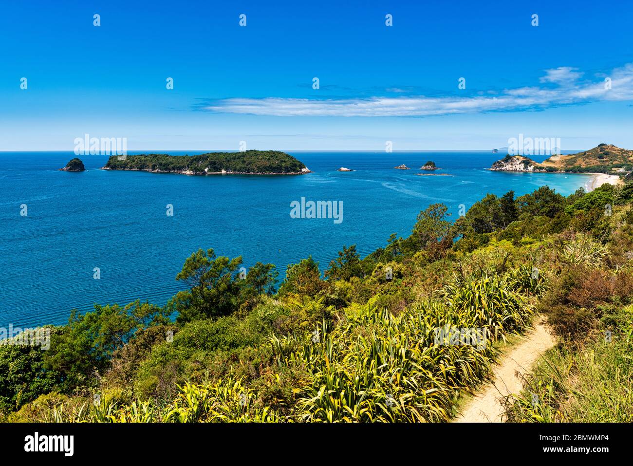 View of Gemstone Bay while walking to Cathedral Cove in New Zealand ...