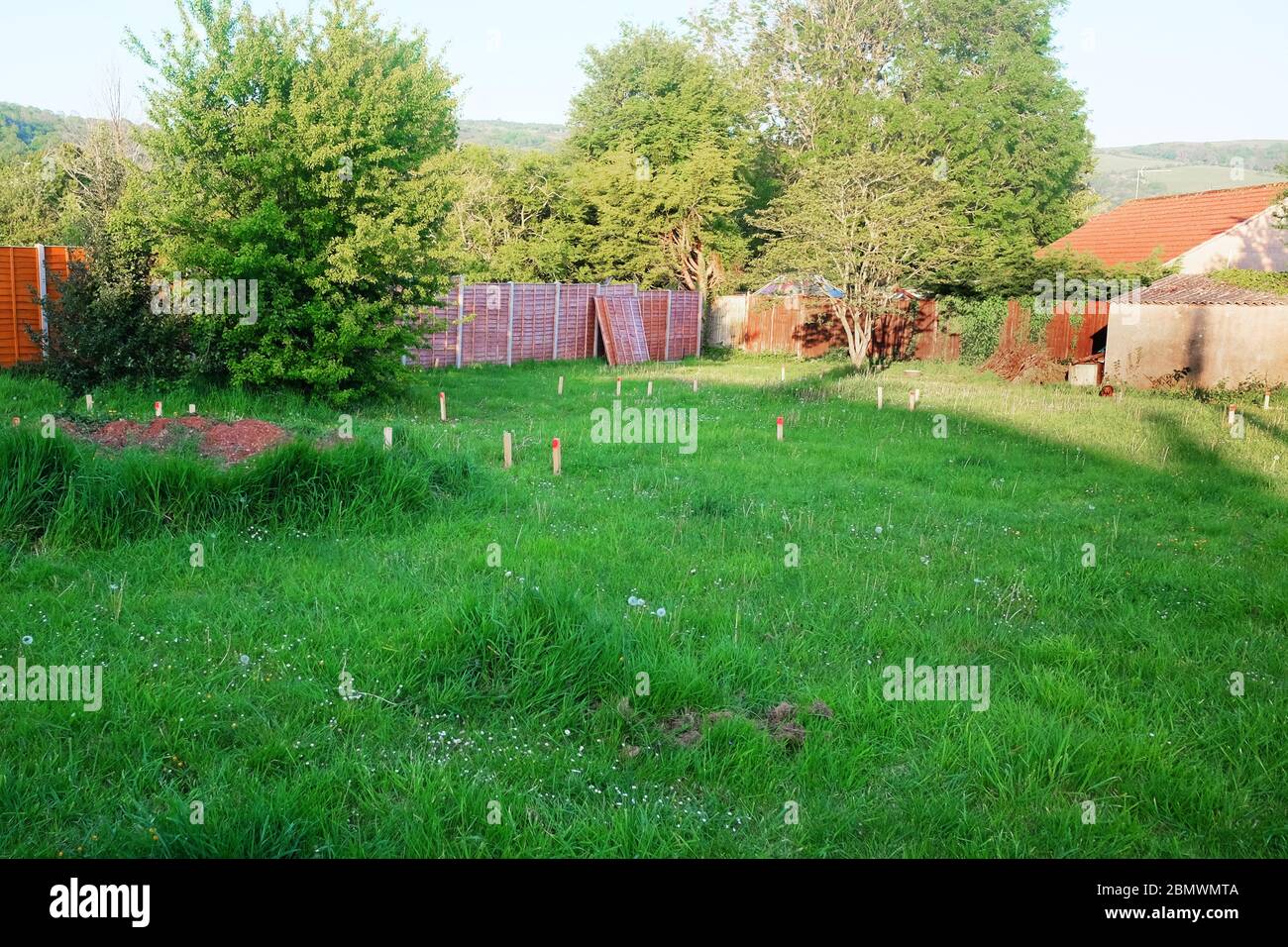 May 2020 - Setting out pegs for a new private house on an infill plot ...