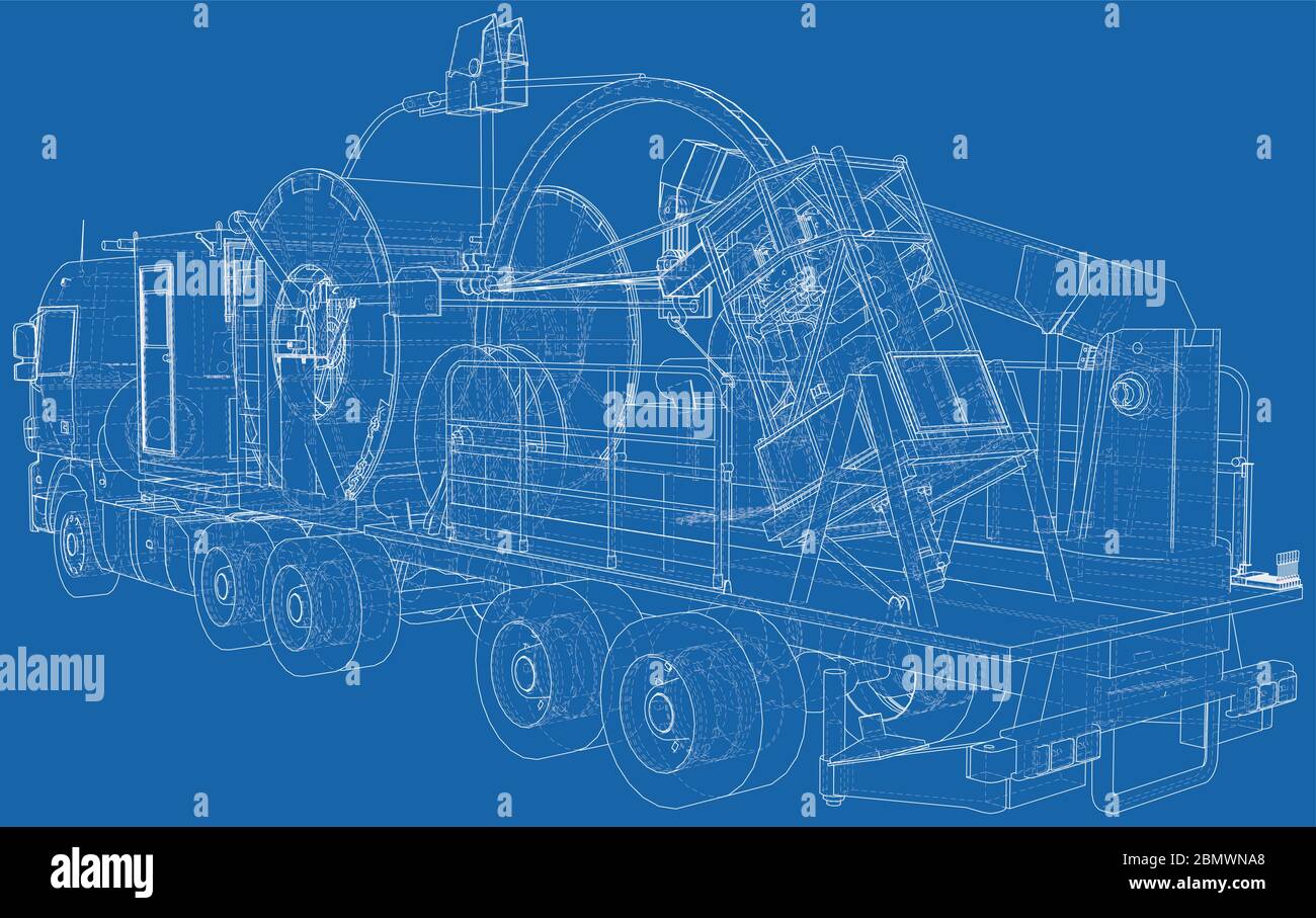 Coil Tubing. Wire-frame line isolated on white. Vector rendering of 3d ...