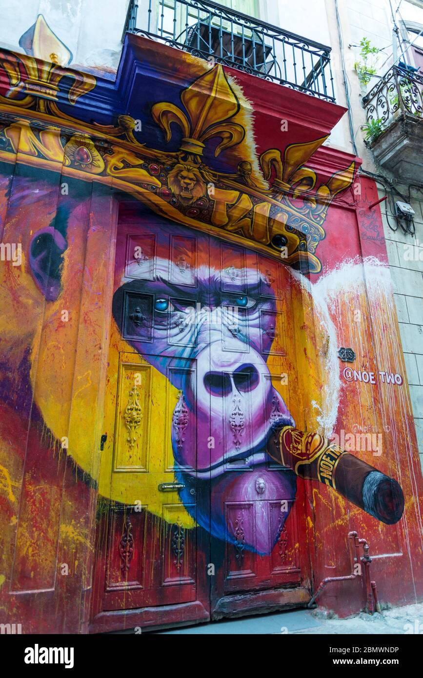 Mural of a monkey smoking a cigar, Old City Centre, Havana Vieja ...