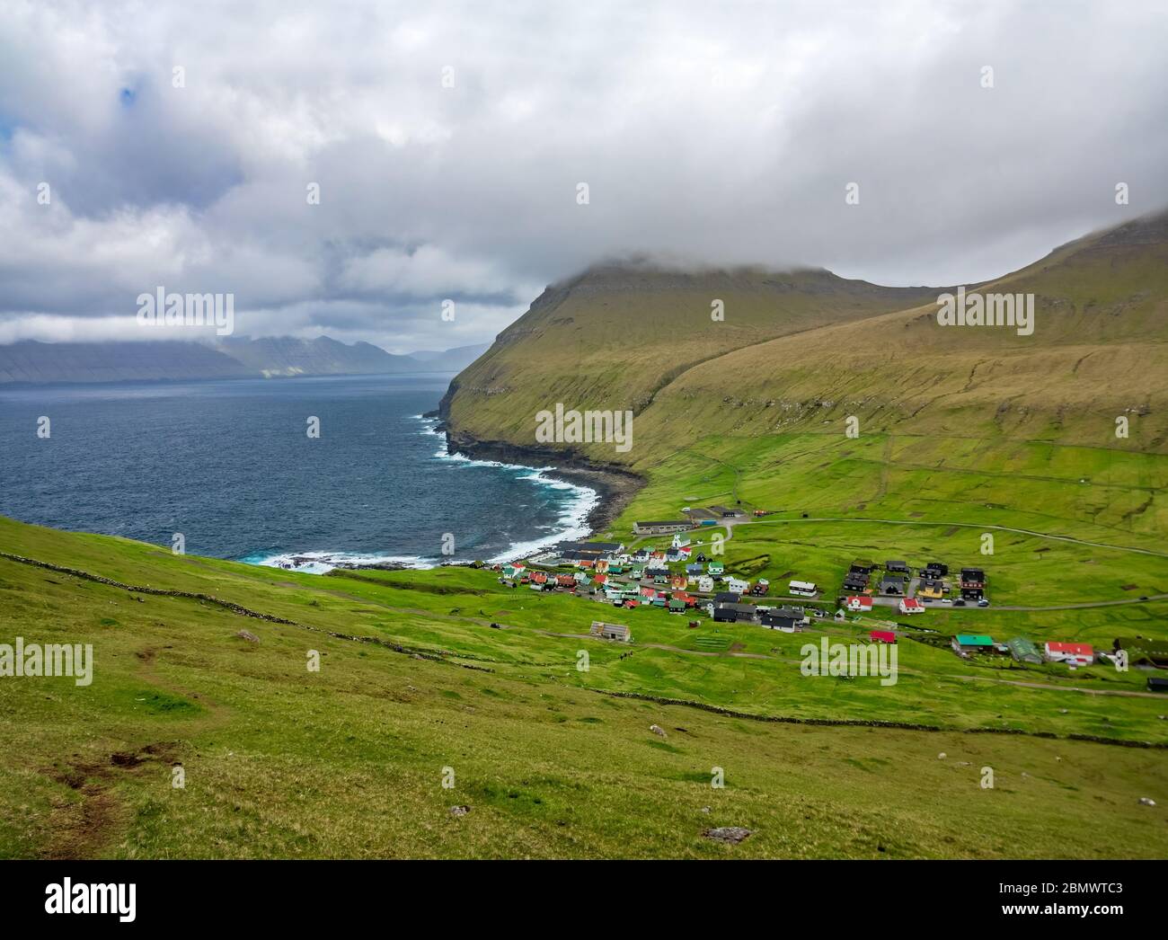 Gjogv village near the ocean top view in Faroe Islands Stock Photo - Alamy