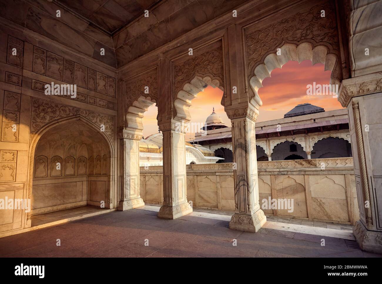 Khas Mahal palace from marble with beautiful arches in Agra Fort at ...