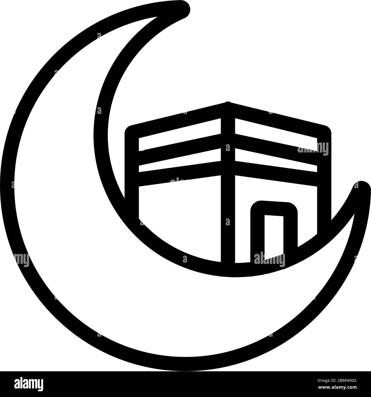 construction of hajj and moon in foreground icon vector outline ...