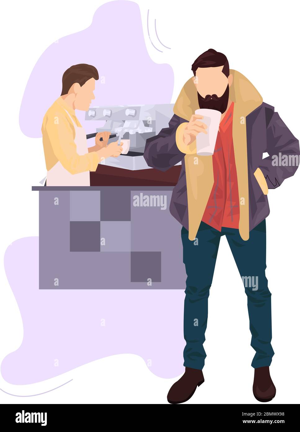Man With A Beard Buys Coffee At The Coffee Shop Counter vector ...