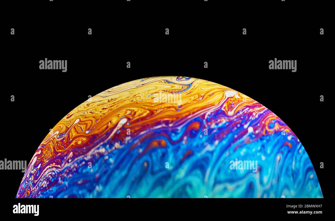 Virtual reality space with abstract multicolor psychedelic planet ...