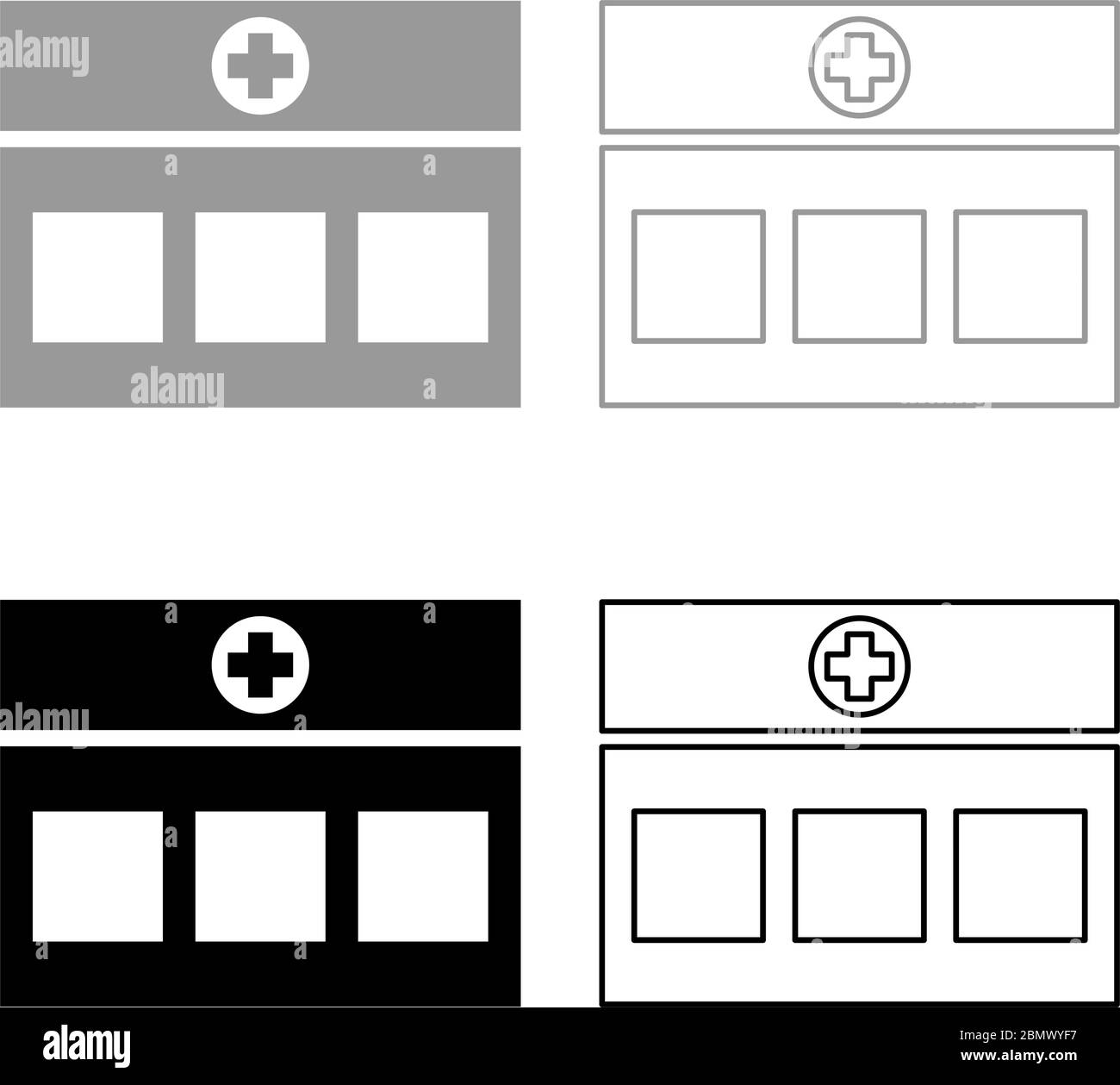 Hospital Clinic Medical building icon outline set black grey color ...