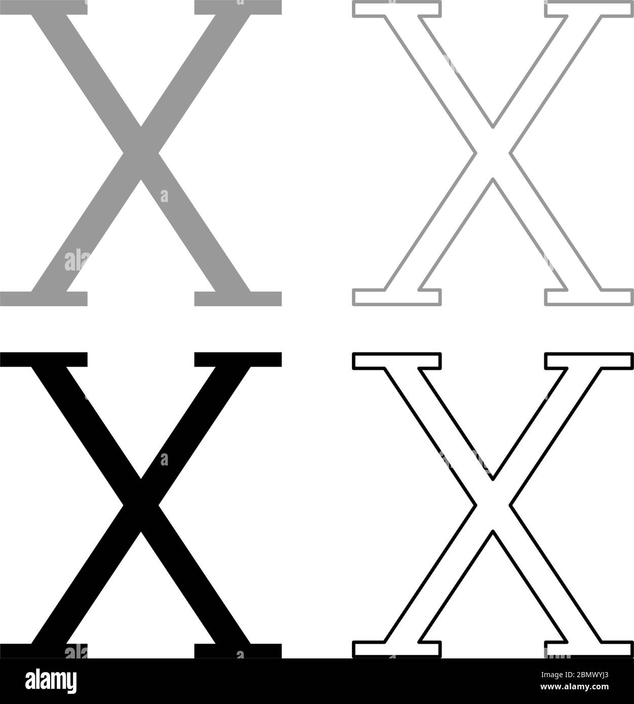 Chi greek symbol capital letter uppercase font icon outline set black ...