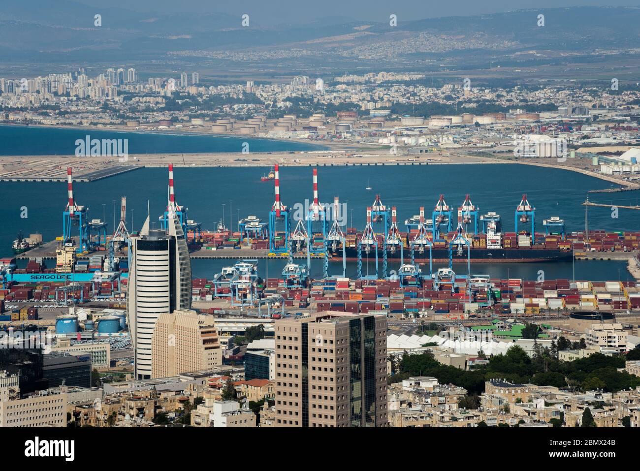 View of Haifa from the hill. Haifa is an Israeli city and port on the ...