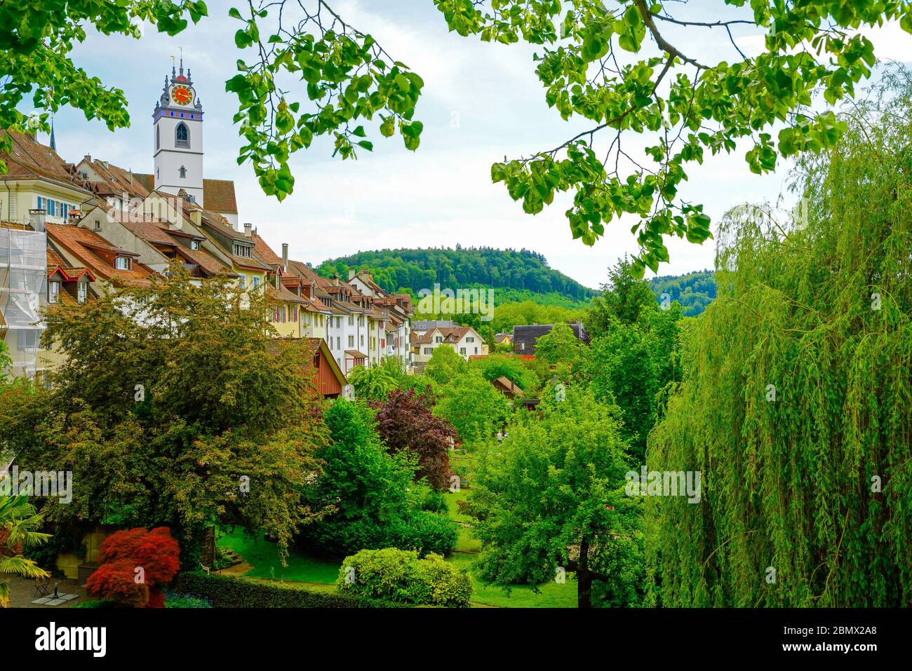 Panoramic view of Old Town Aarau and surrounding landscape, Aargau ...