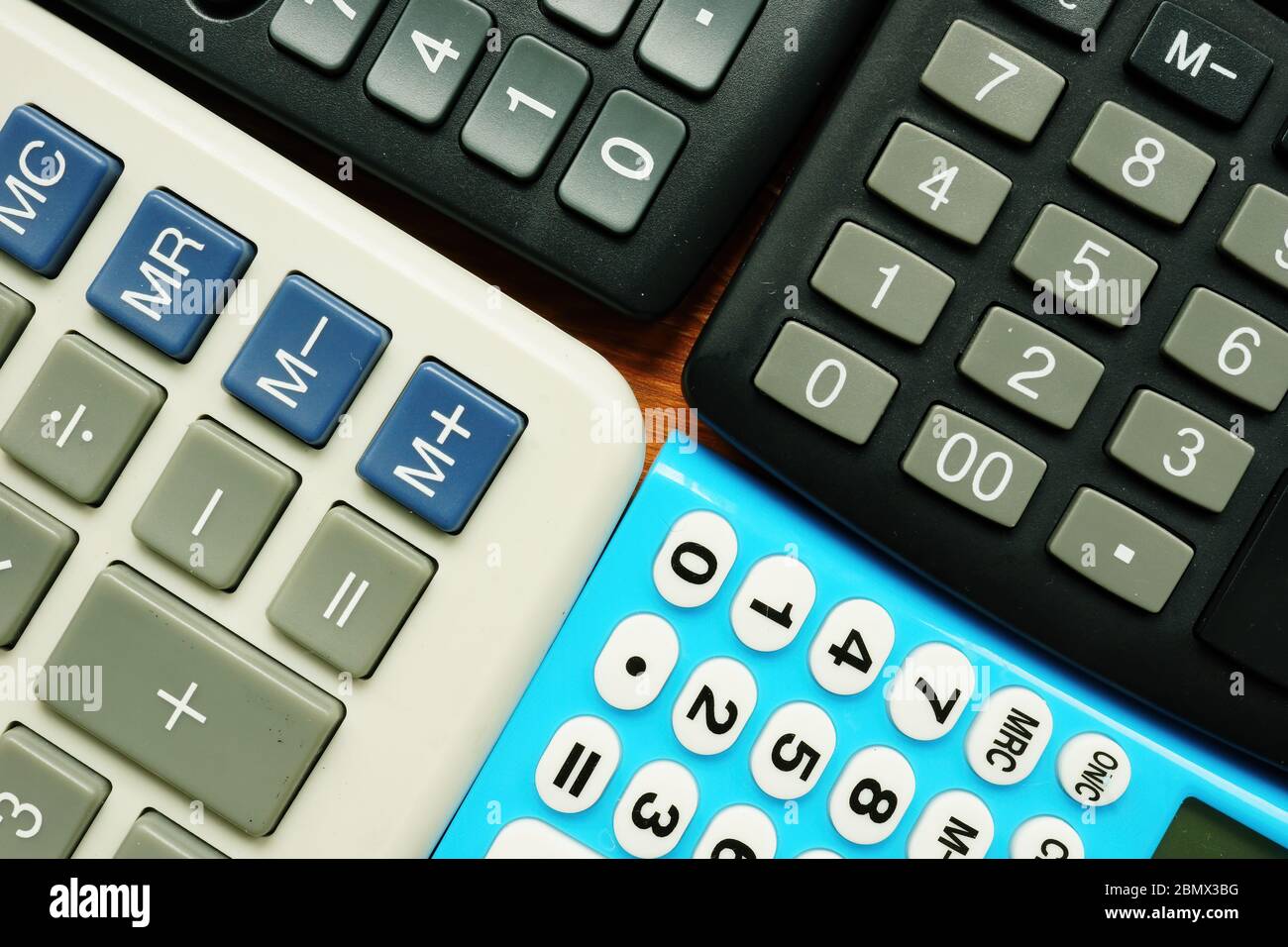Accounting concept. Close up of calculators for financial calculations ...