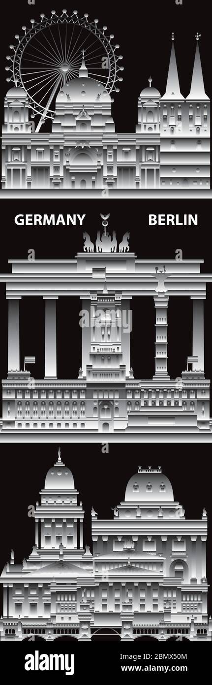 Vertical Berlin skyline travel illustration with architectural ...