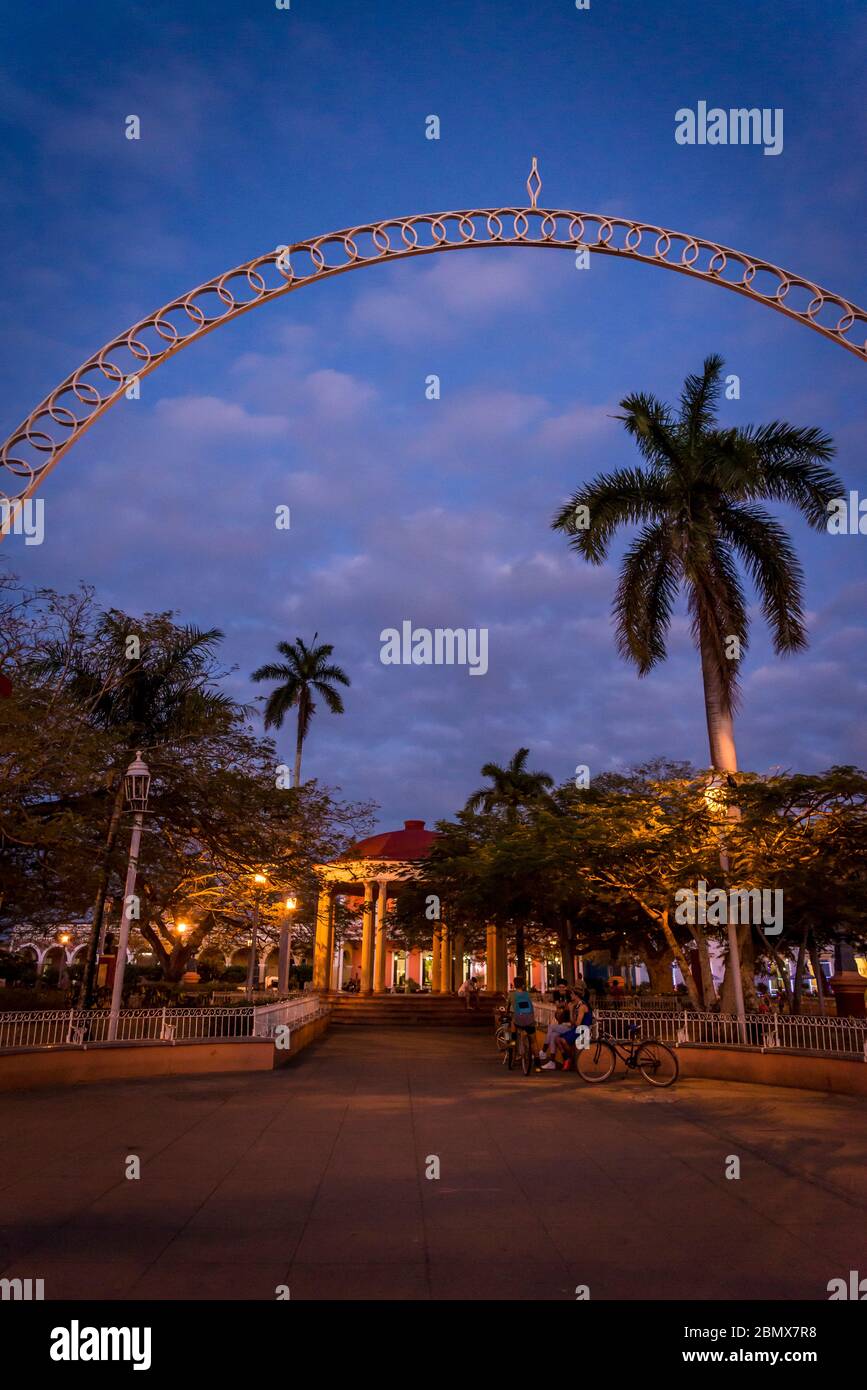 Central Square with palms and bandstand at dusk in a well preserved ...