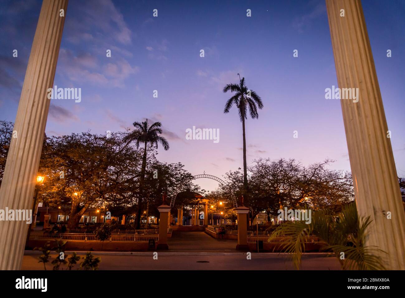 Central Square with palms and bandstand at dusk in a well preserved ...