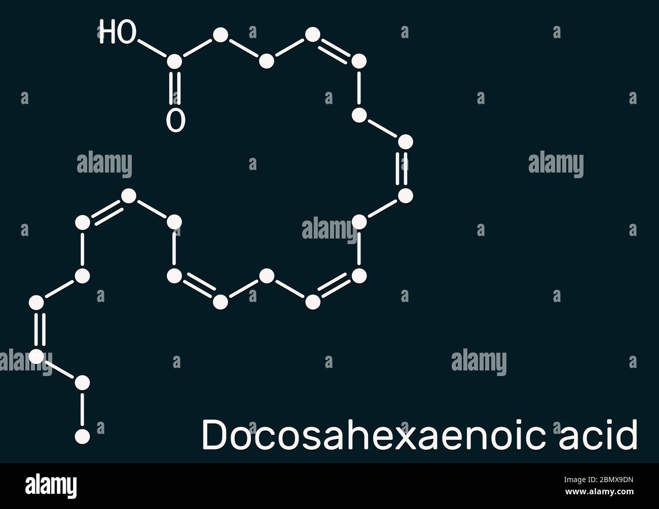 Docosahexaenoic acid, DHA, doconexent, cervonic acid molecule. It is ... Docosahexaenoic acid, DHA, doconexent, cervonic acid molecule. It is ...