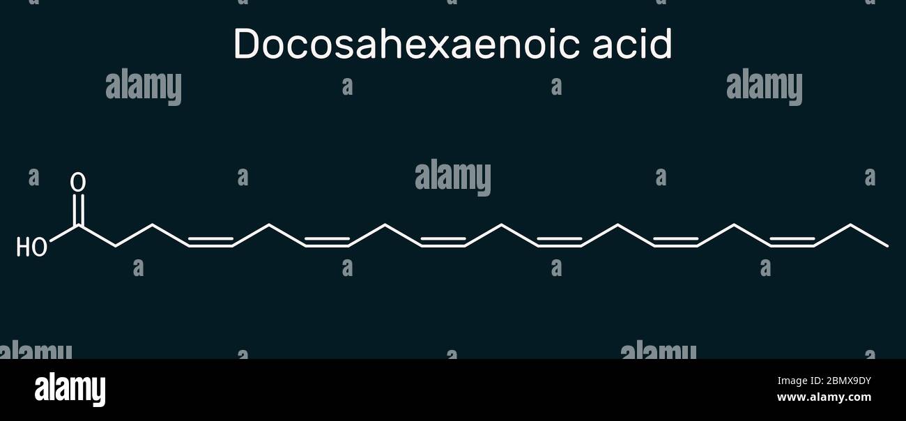 Docosahexaenoic acid, DHA, doconexent, cervonic acid molecule. It is ... Docosahexaenoic acid, DHA, doconexent, cervonic acid molecule. It is ...
