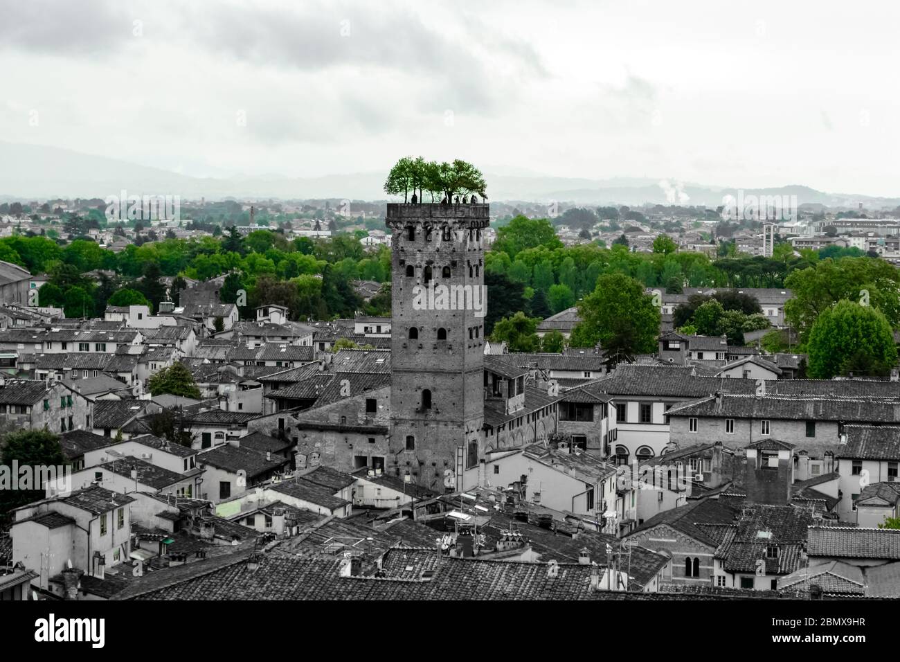 Lucca, Italy. Aerial view of this little medieval town with its famous ...