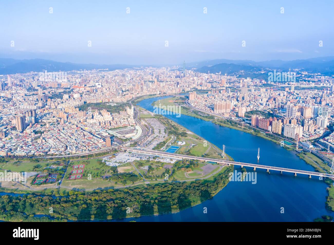 Taipei City Aerial View - Asia business concept image, panoramic modern ...