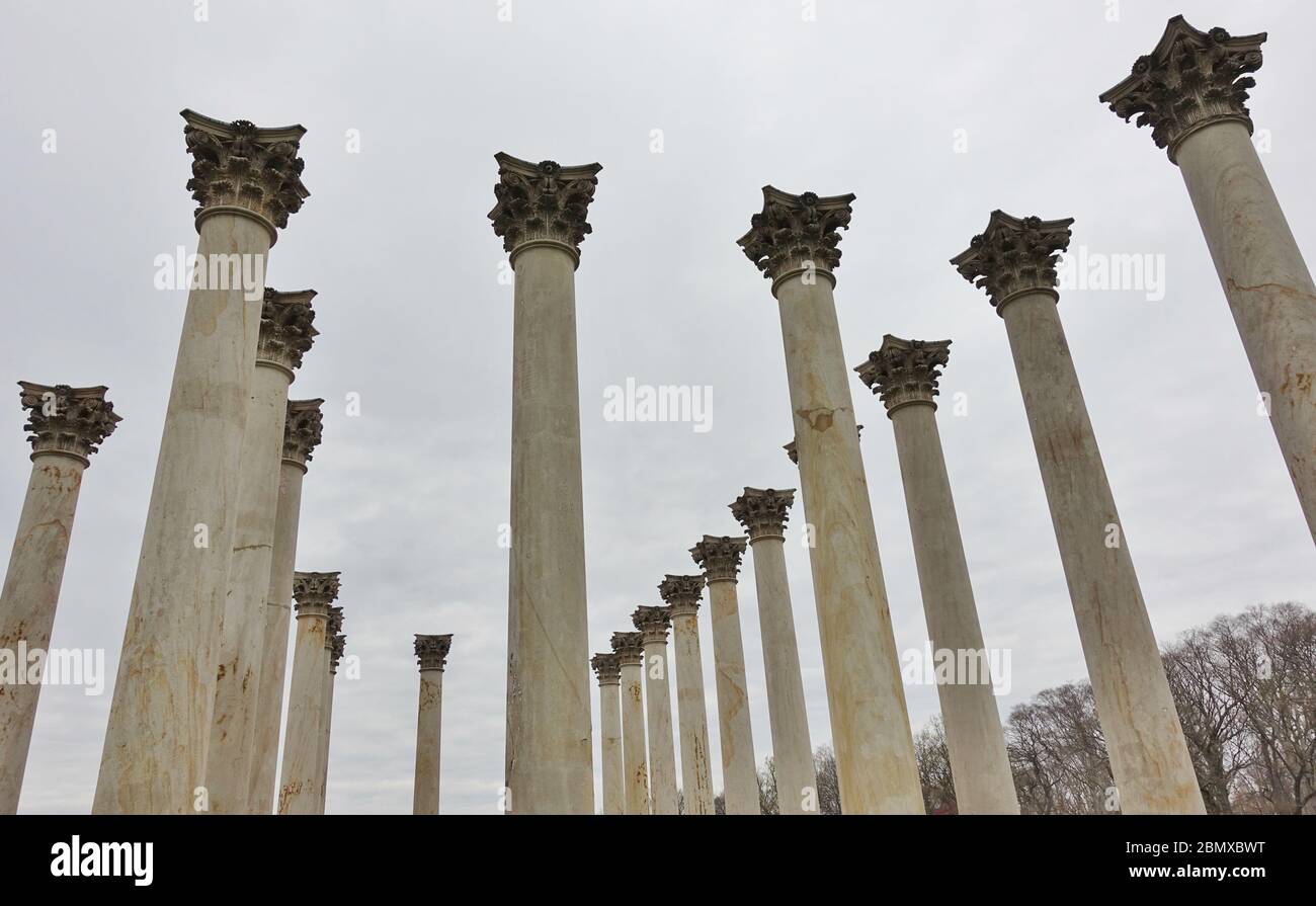 View of the National Capitol Columns monument in the National Arboretum ...