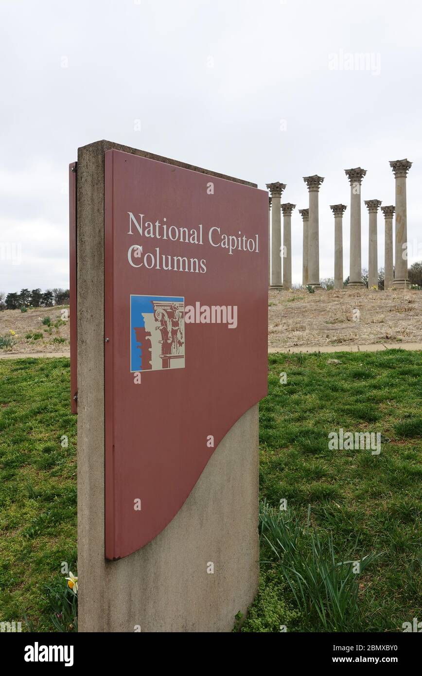 View of the National Capitol Columns monument in the National Arboretum ...