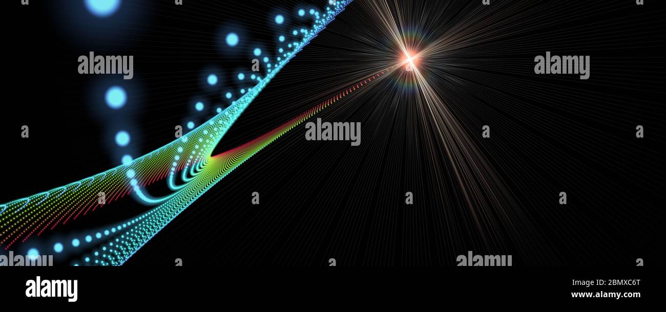 Futuristic particle panorama background design illustration with lights ...